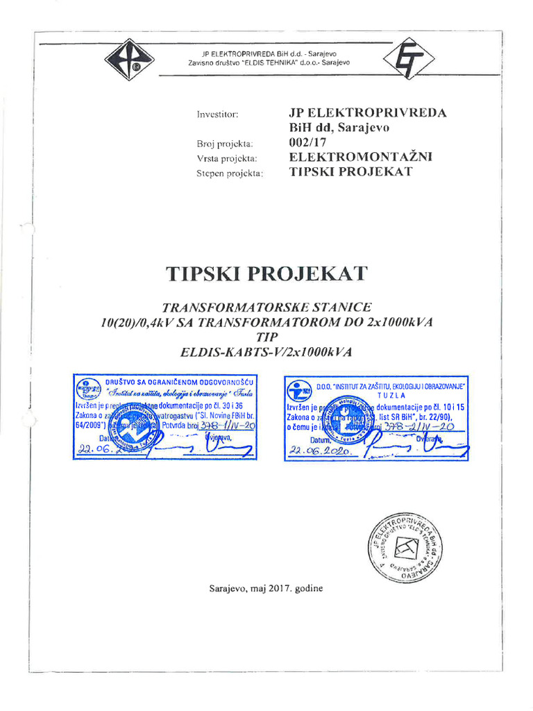 SCAN - STARI TIPSKI PROJEKAT - ELDIS-KABTS-V-2x1000kVA - 30.06.2020 | PDF
