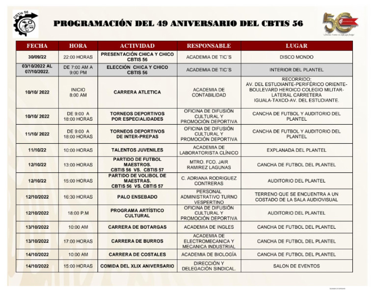 Programa 49 Aniversario Cbtis 56-Face | PDF