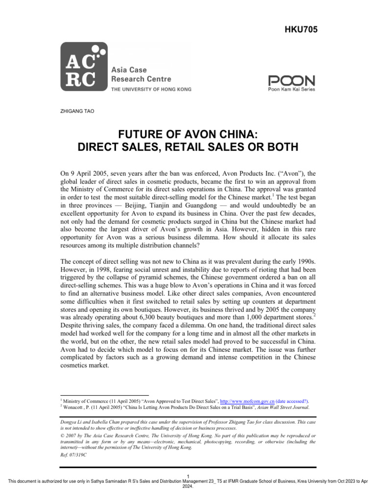 Avon China Case Study | PDF