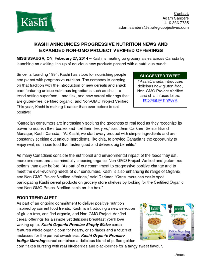 Kashi Canada Launches New Products | PDF