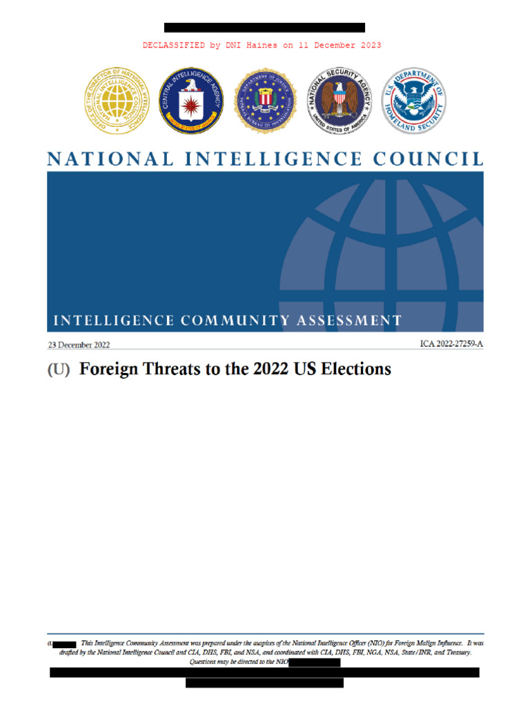 NIC Declassified ICA Foreign Threats To The 2022 US Elections Dec2023 | PDF