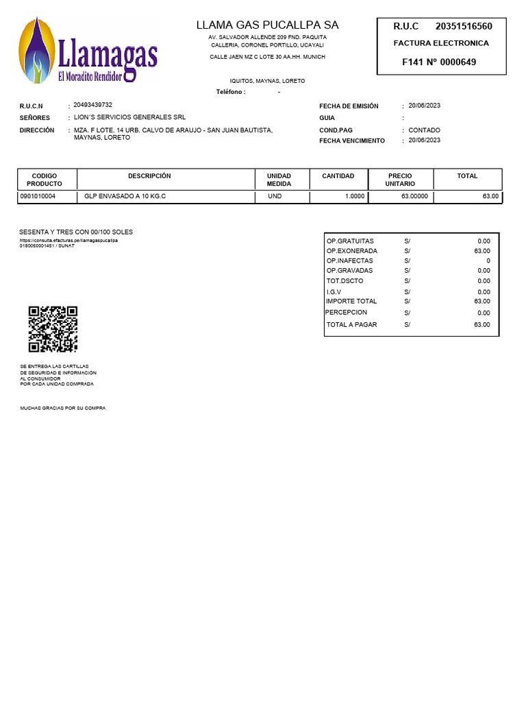 Llama Gas Pucallpa Sa: Teléfono | PDF