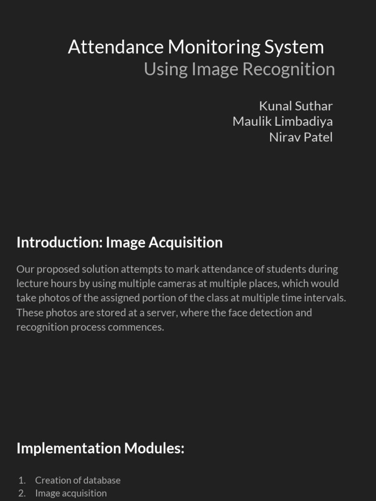 Attendance Monitoring System - Proposal | PDF | Computer Vision | Vision