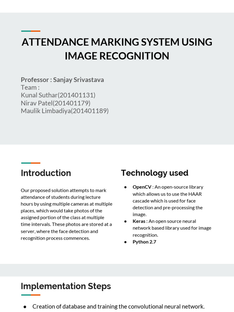 Attendance Marking System Using Image Recognition: Professor: Sanjay ...