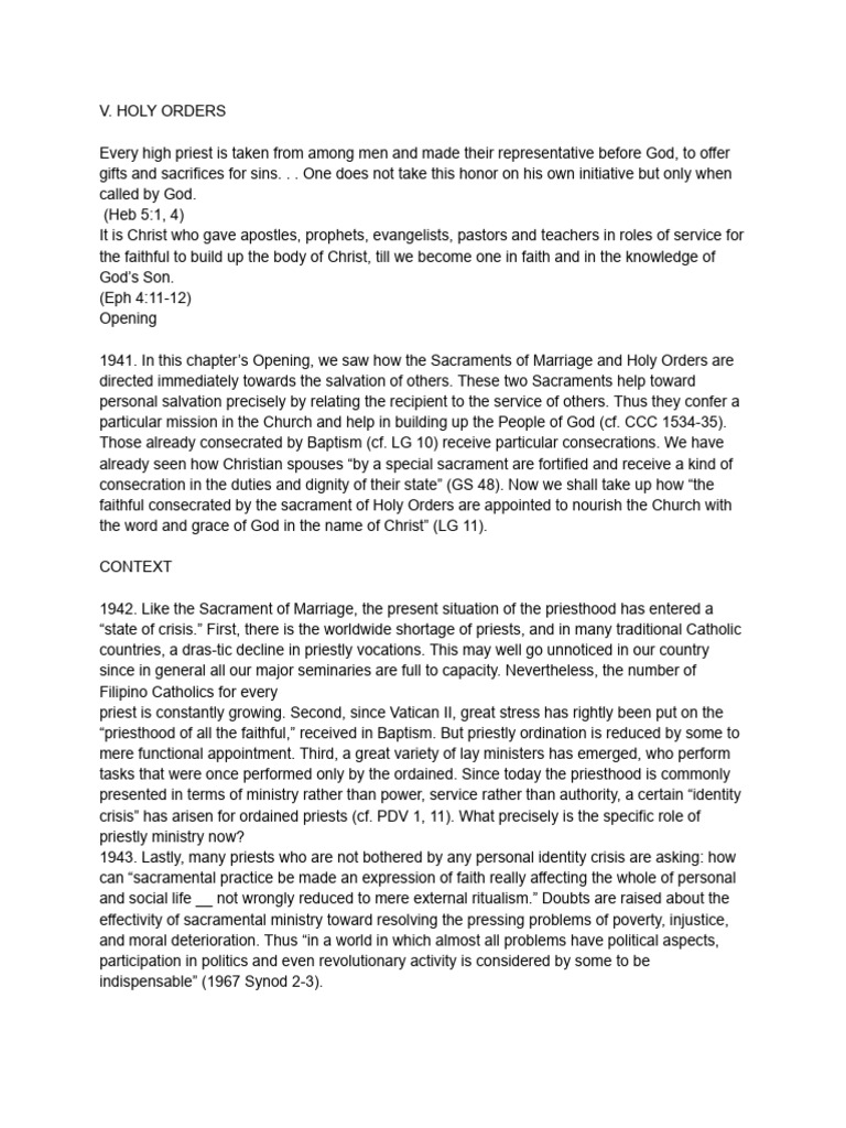 Holy Orders | PDF | Eucharist | Catholic Church