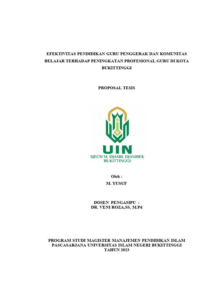 01 Tugas Proposal BAB I MPI UIN Bukittinggi AW (Revisi I) | PDF
