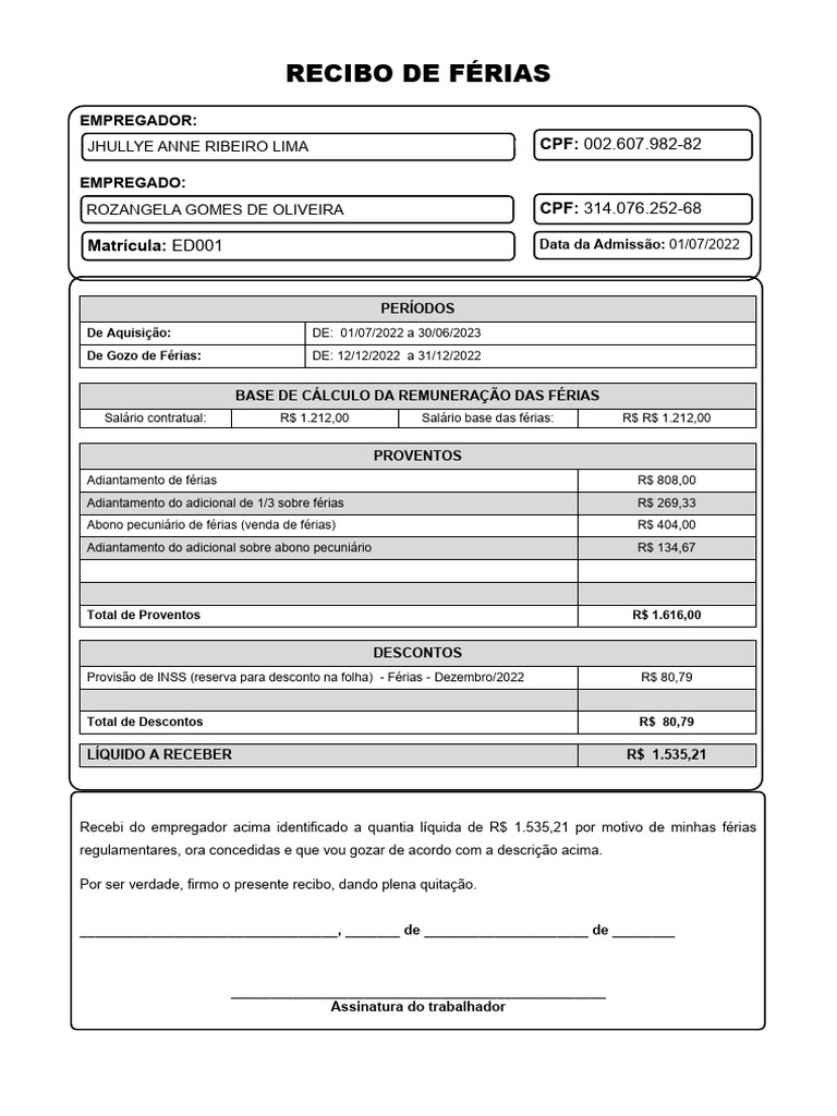 Recibo de Férias | PDF