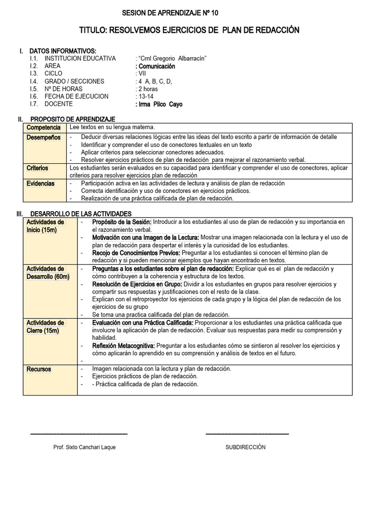 Ejercicios de Plan de Redacción | PDF | Aprendizaje | Psicología cognitiva