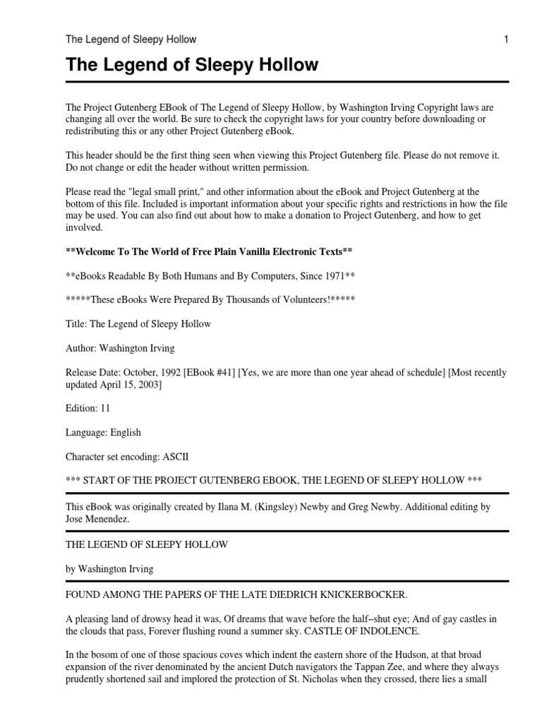 The Legend of Sleepy Hollow - Washington Irving | Project Gutenberg ...