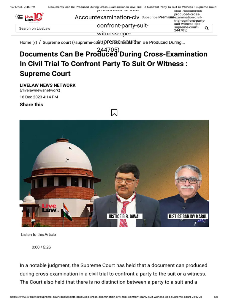Cross-Examination Document Production Ruling | PDF | Lawsuit | Witness