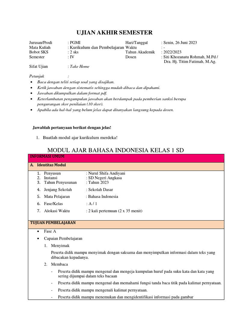 Nurul Shifa Andiyani - MODUL AJAR KURIKULUM MERDEKA | PDF