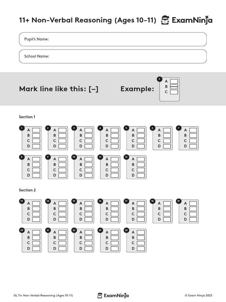 11 Plus GL Assessment Non Verbal Reasoning Answer Sheet | PDF | Social ...