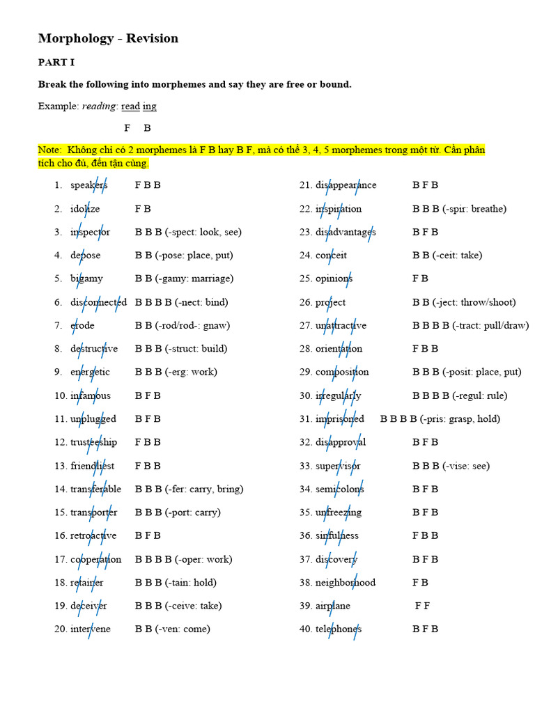 Morpho Revision 2 Key | PDF | Linguistic Morphology | Grammar