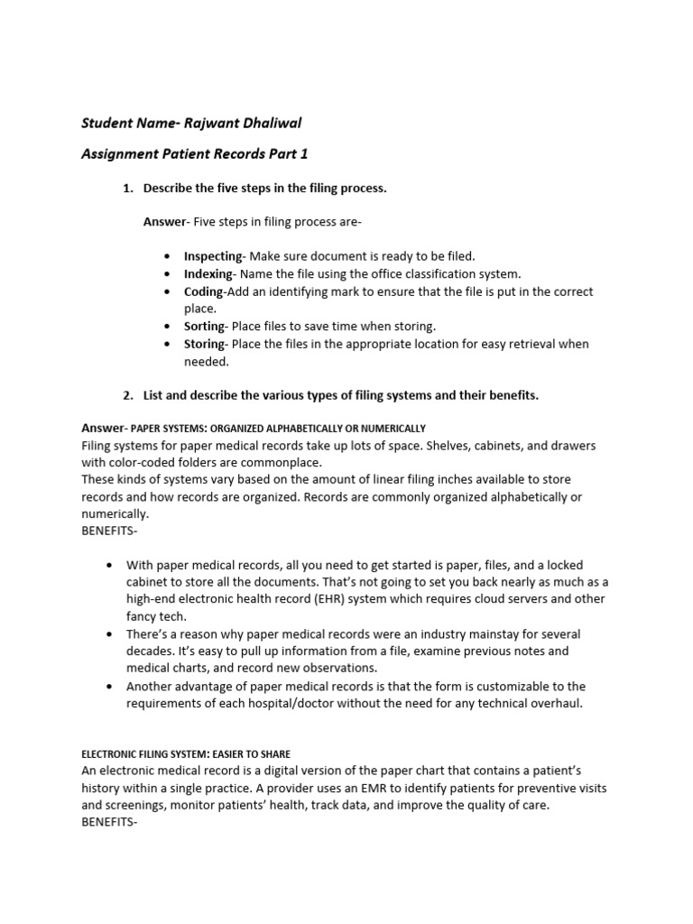 Solved Assignment Patient Record Part 1 | PDF | Electronic Health ...
