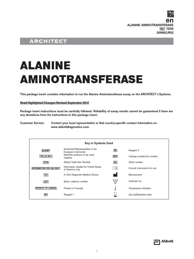 ALT Insert Reagent | PDF | Alanine Transaminase | Detection Limit