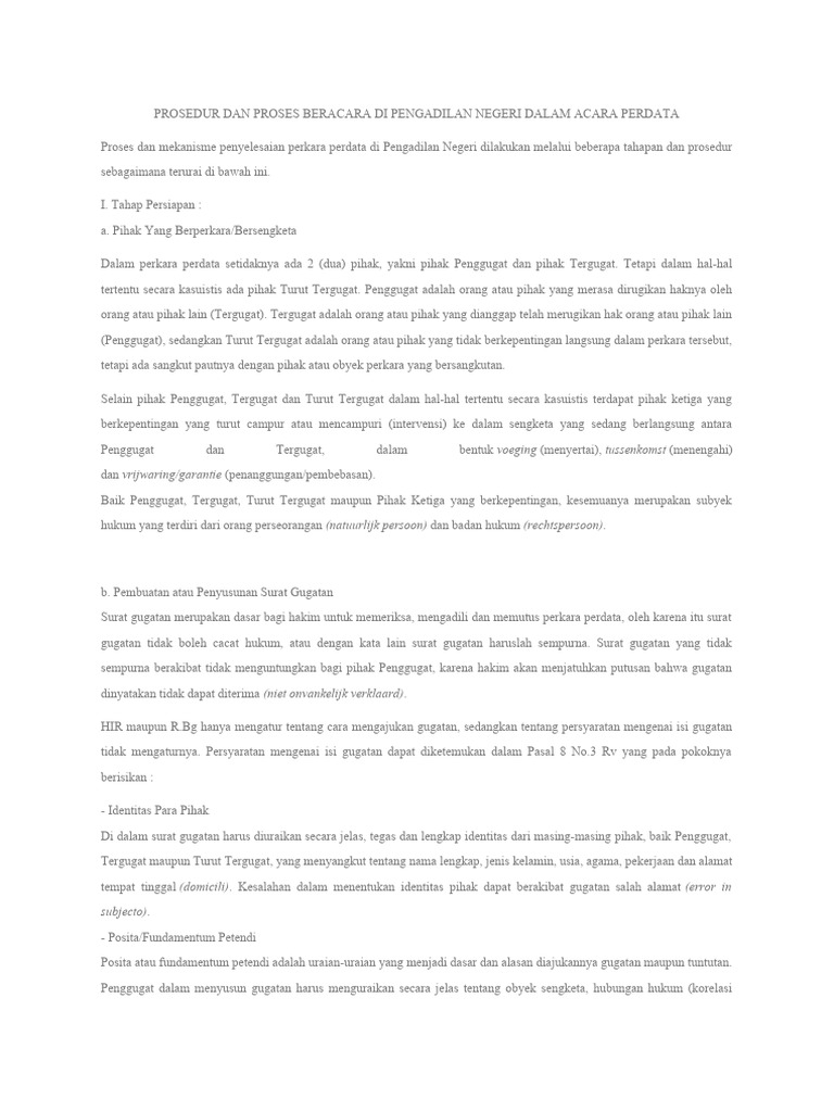 Prosedur Dan Proses Beracara Di Pengadilan Negeri Dalam Acara Perdata | PDF | Hukum