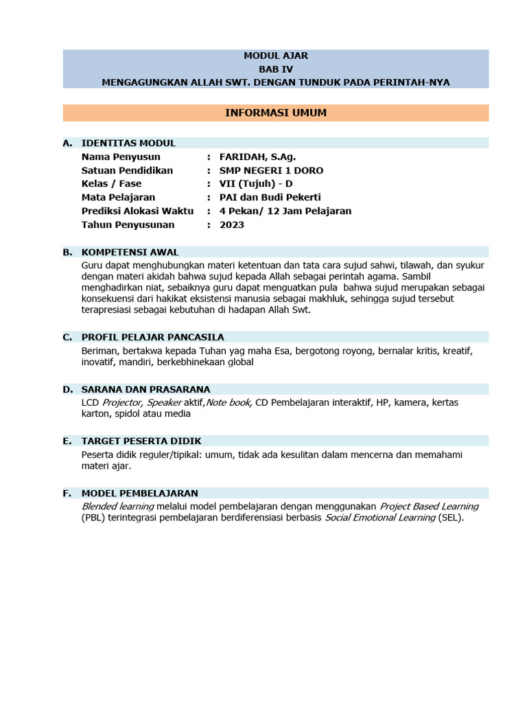 Modul Ajar Kelas 7 PAI - Bab 4 | PDF