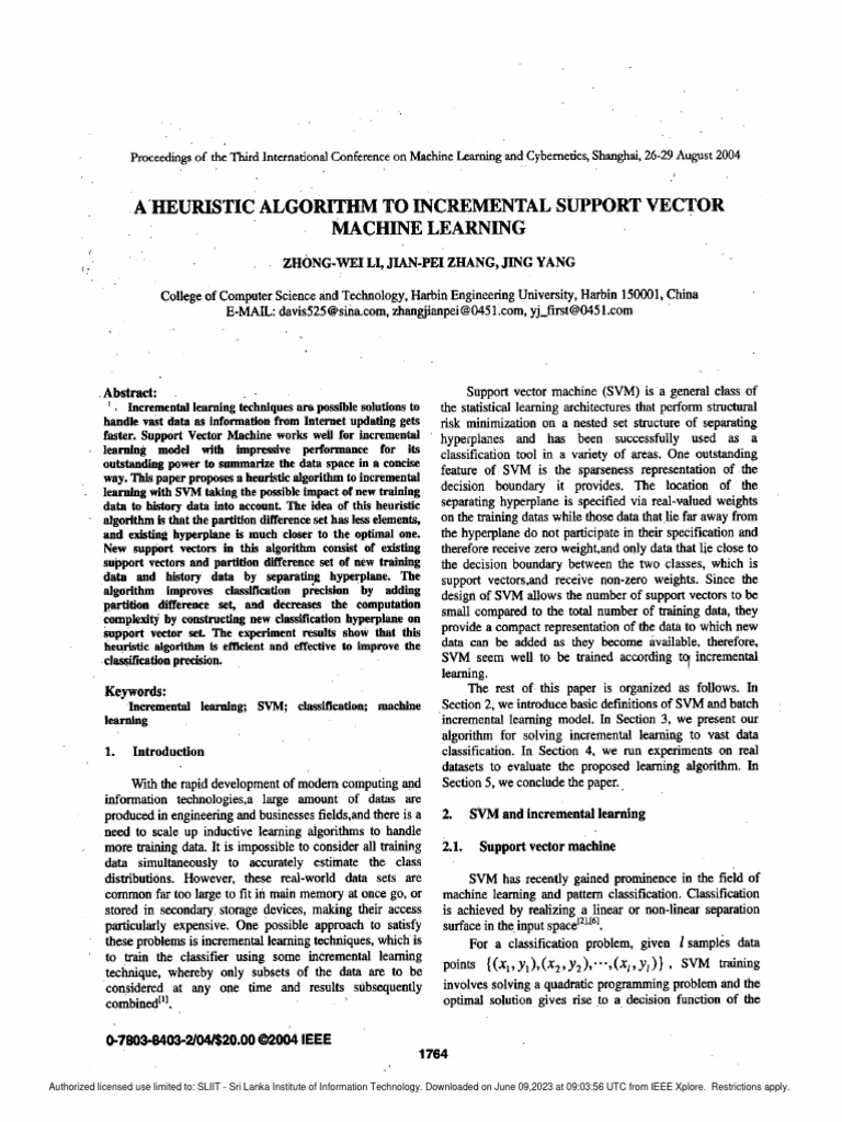 A Heuristic Algorithm To Incremental Support Vector Machine Learning Pdf Support Vector