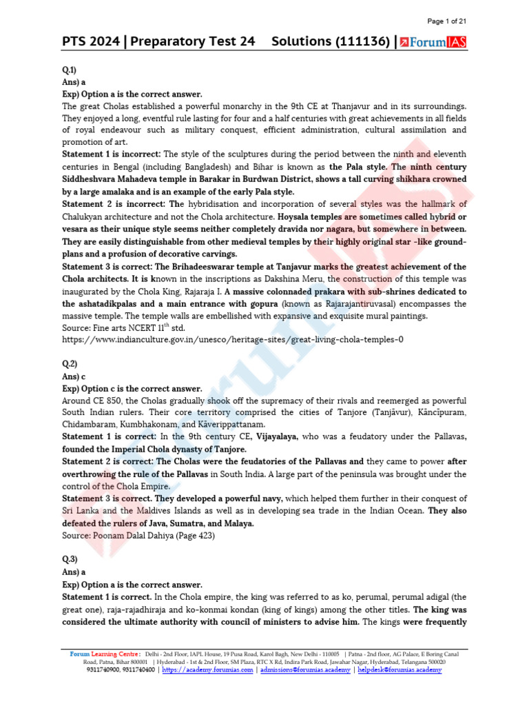 Preparatory Test-24 Solutions | PDF | History