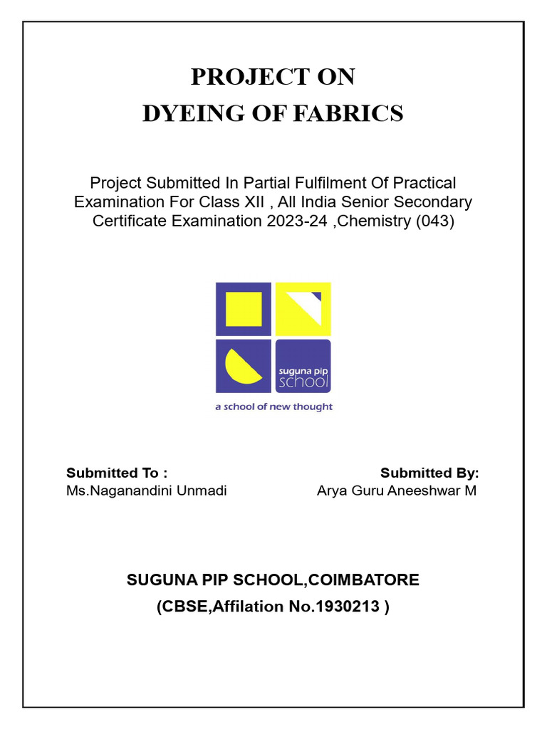 Chemistry Project Class 12 Arya | PDF | Dyeing | Textiles