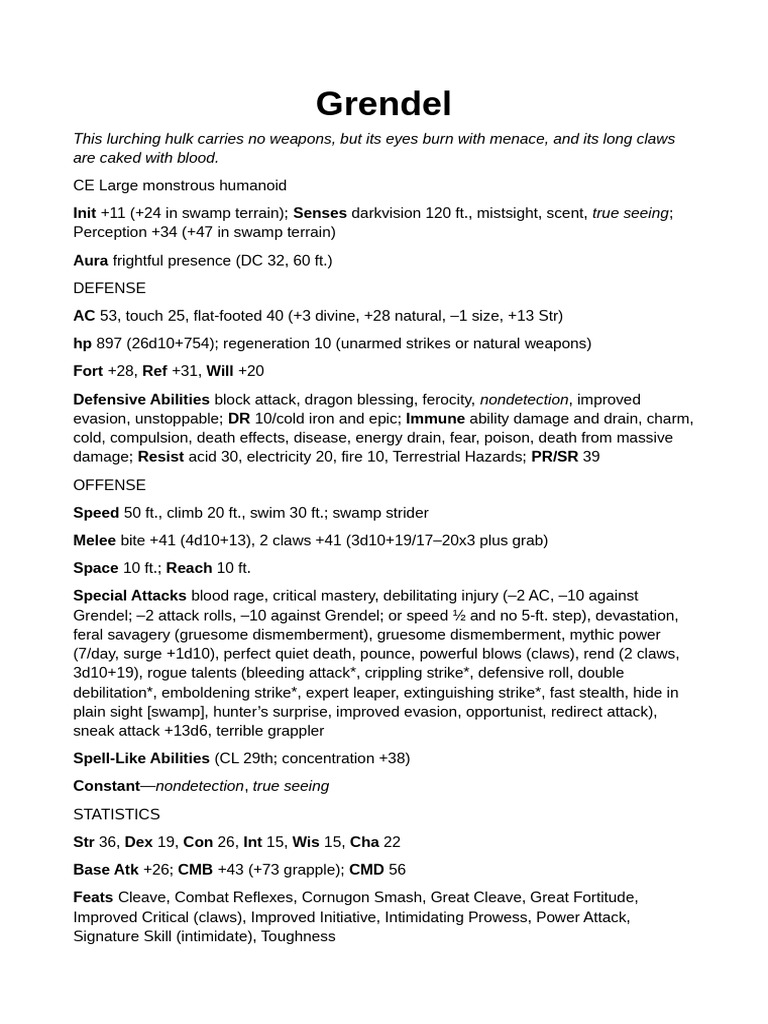 Grendel Revisited Pathfinder RPG | PDF