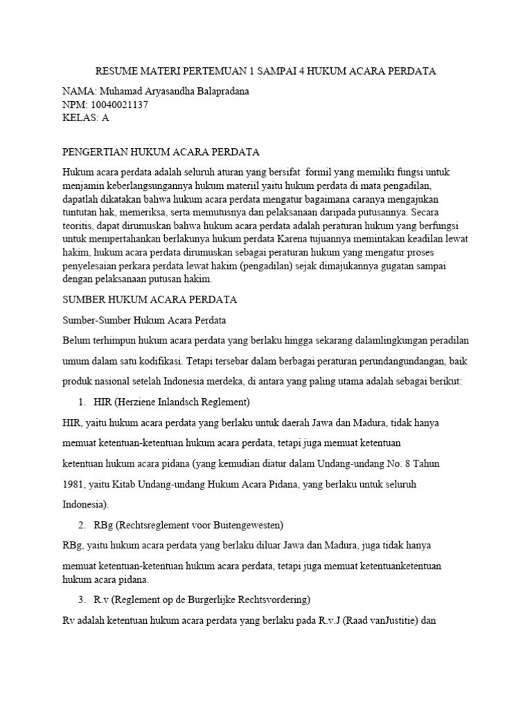 Resume Materi Pertemuan 1 Sampai 4 Hukum Acara Perdata | PDF