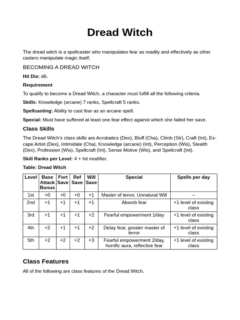 Dread Witch: Mastering Fear Magic | PDF