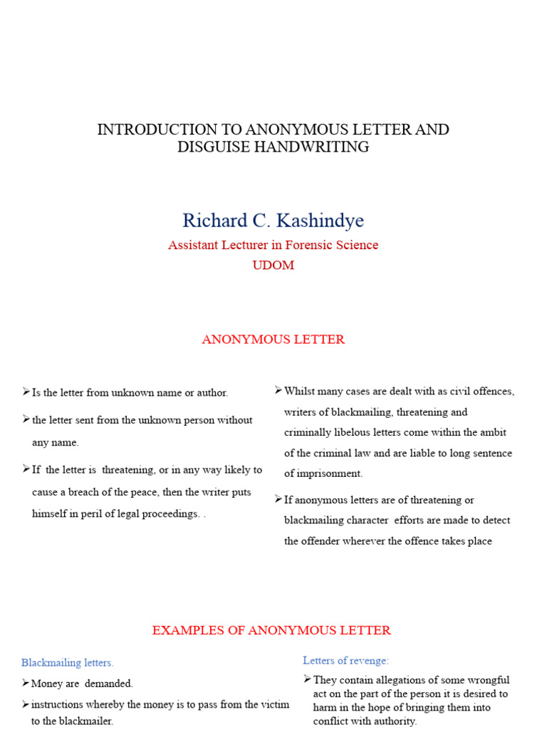 Introduction To Anonymous Letter and Disguise Handwriting Diploma | PDF ...