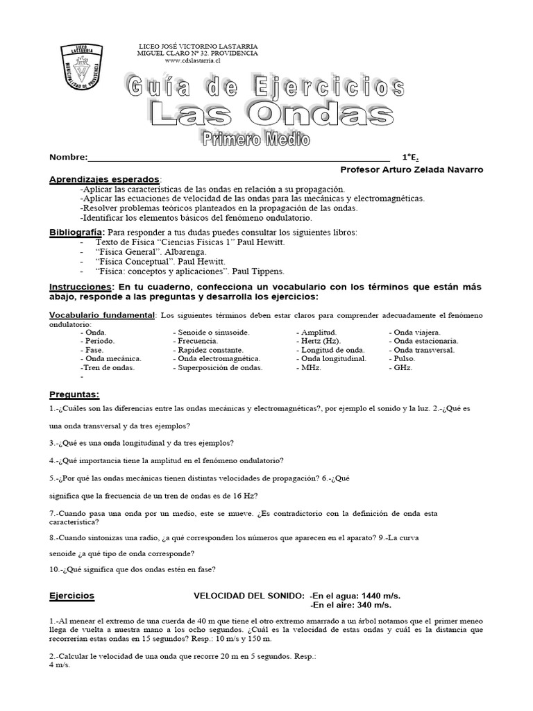 Guia Ejerc Ondas 1º 2022 | PDF | Olas | Longitud de onda