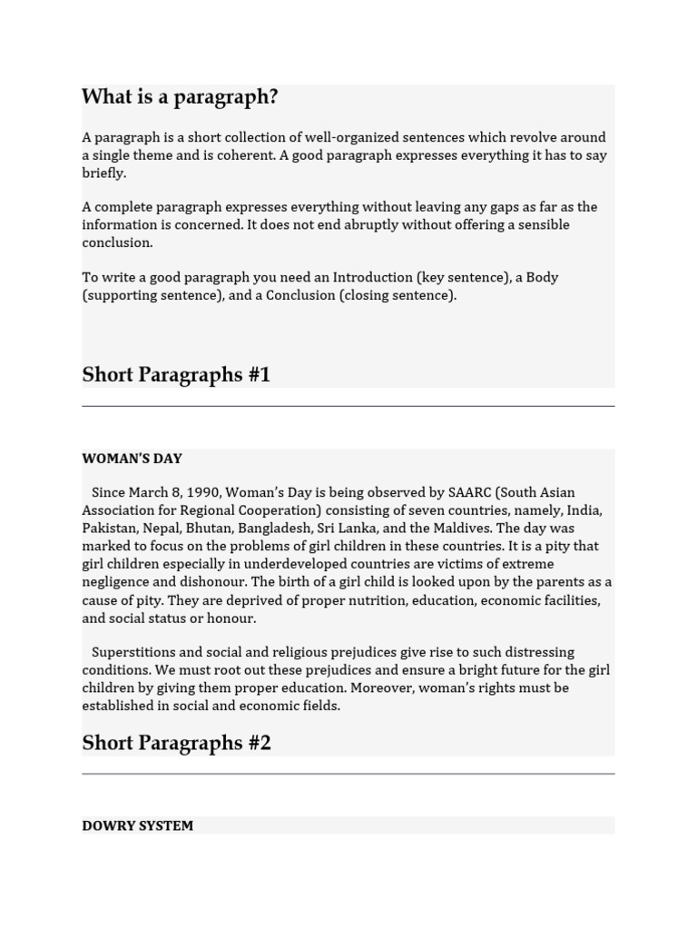 5 Short Paragraphs | PDF