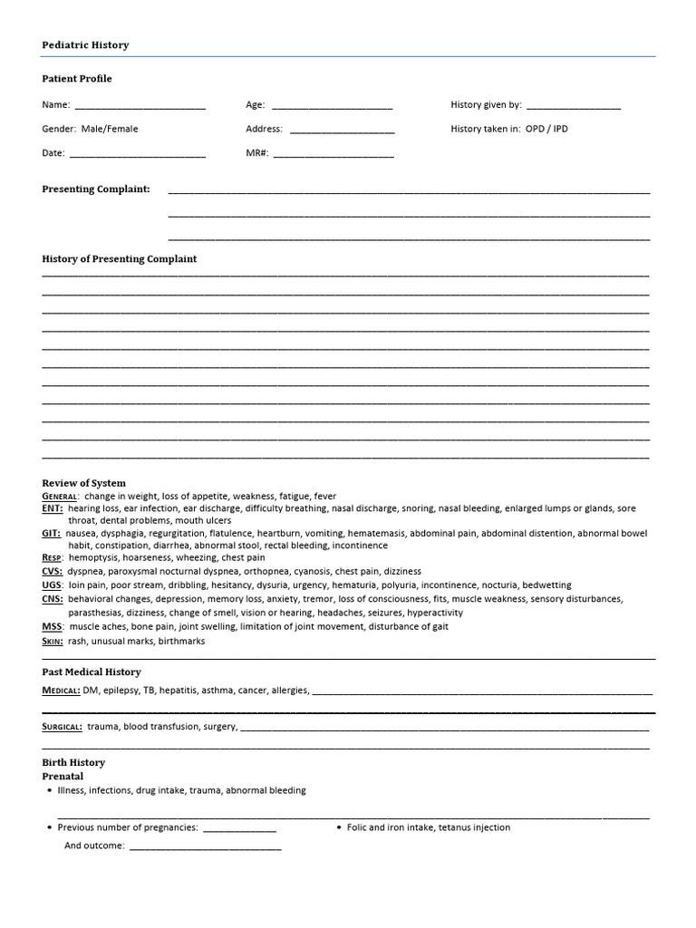 Paediatrics History + Examination Format-2 | PDF | Childbirth | Health ...