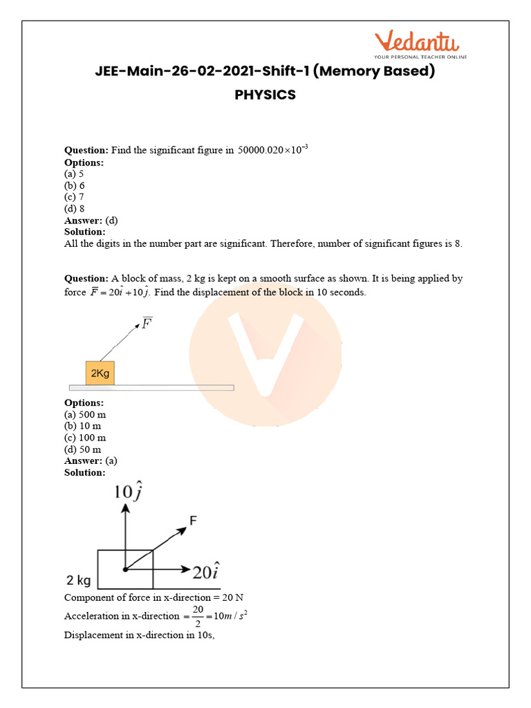JEE Main 26 02 2021 Shift 1 | PDF | Electron Configuration | Hydrogen Bond