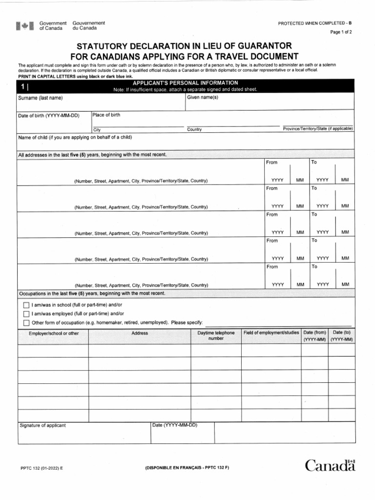 Statutory Declaration for Canadian Travel Document | PDF | Document ...
