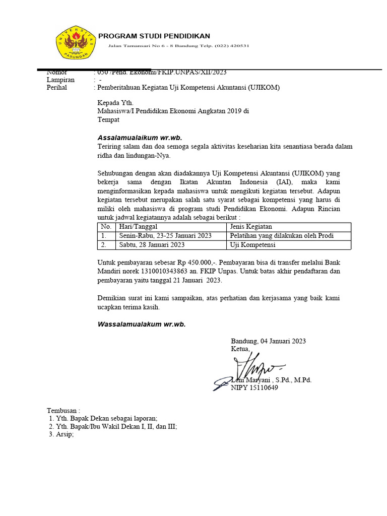 Surat Pemberitahuan Ujikom 3 | PDF