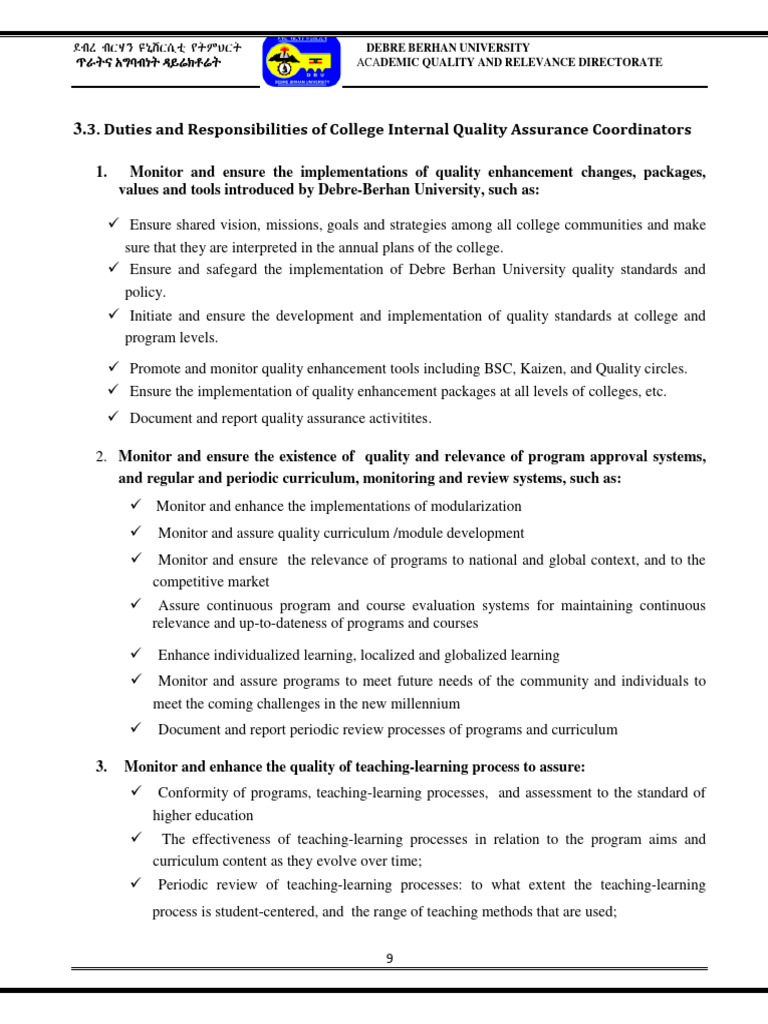 College Internal Quality Assurance Coordinaters Duties and ...