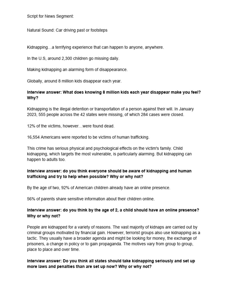 Script For News Segment | PDF | Kidnapping | Human Trafficking