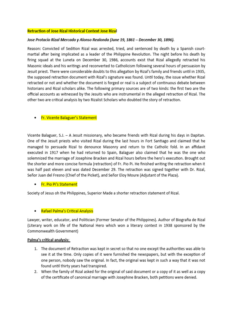 Retraction of Jose Rizal | PDF