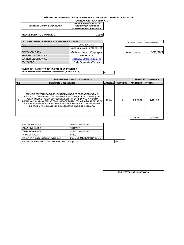 FORMATO DE COTIZACION - EDY (1) Final | PDF