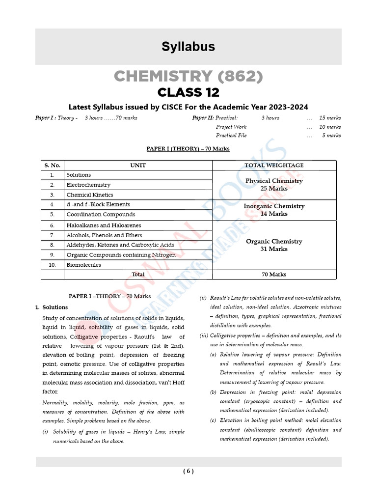 ISC 12 Chemistry Syllabus | Download Free PDF | Reaction Rate ...