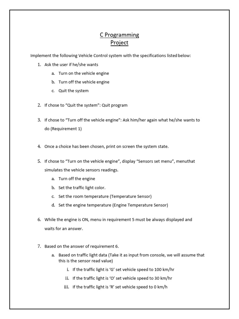 C Programming: Vehicle Control | PDF