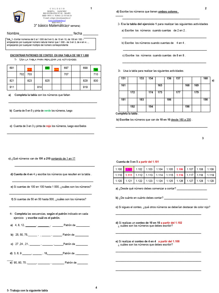 3° PATRÓN DE CONTEO 5° Semana | PDF