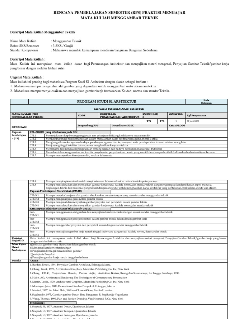 RPS Mk. Menggambar Teknik - Praktisi Mengajar (Pembaharuan) | PDF
