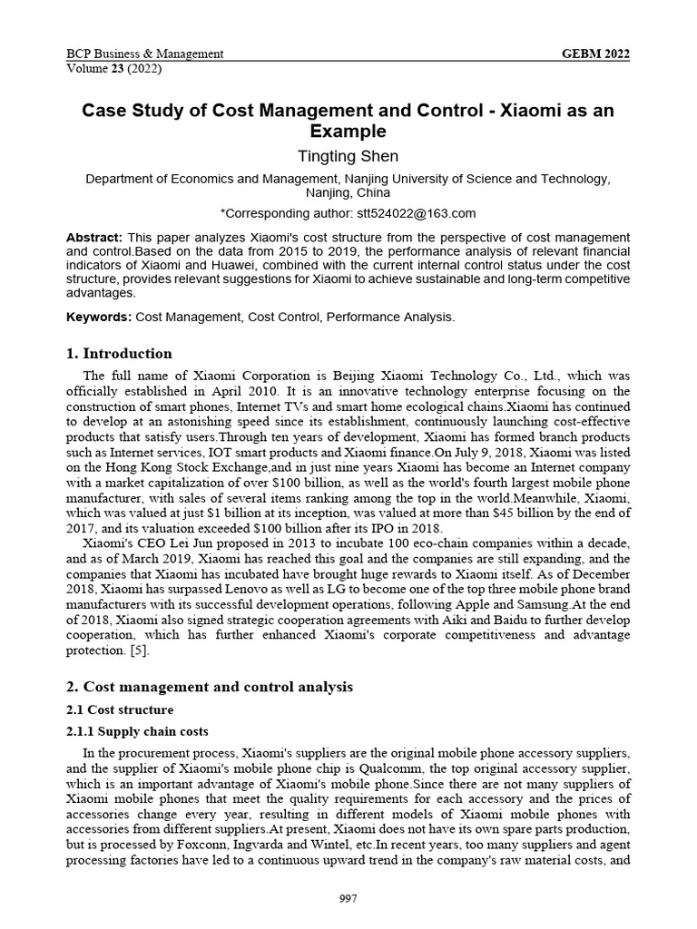 Xiaomi Cost Management Case Study | PDF