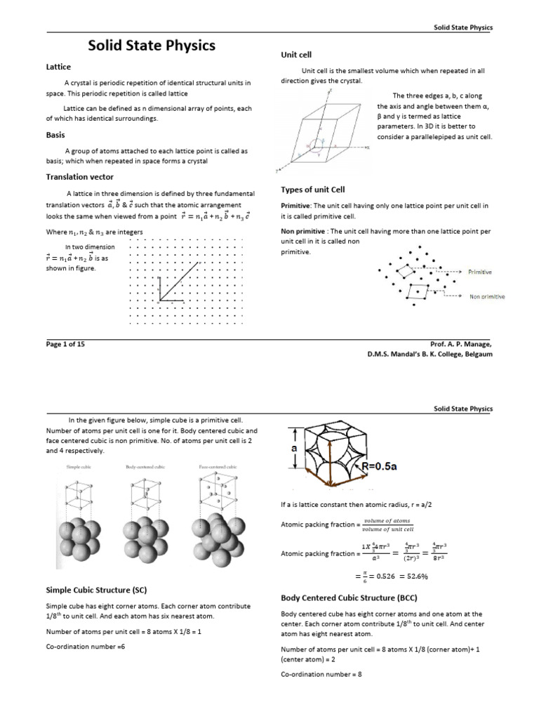 BSC Sem VI Physics Solid State Physics | PDF | Crystal Structure | Condensed Matter Physics