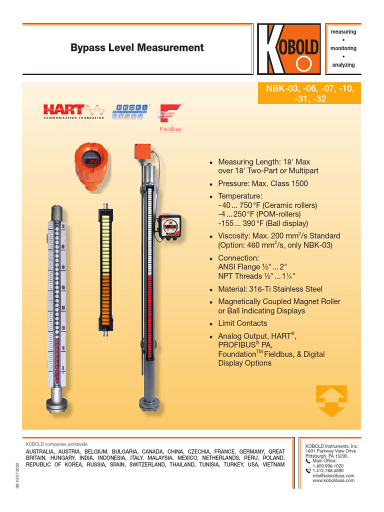 Datasheet Bypass Level Indicator NBK | PDF
