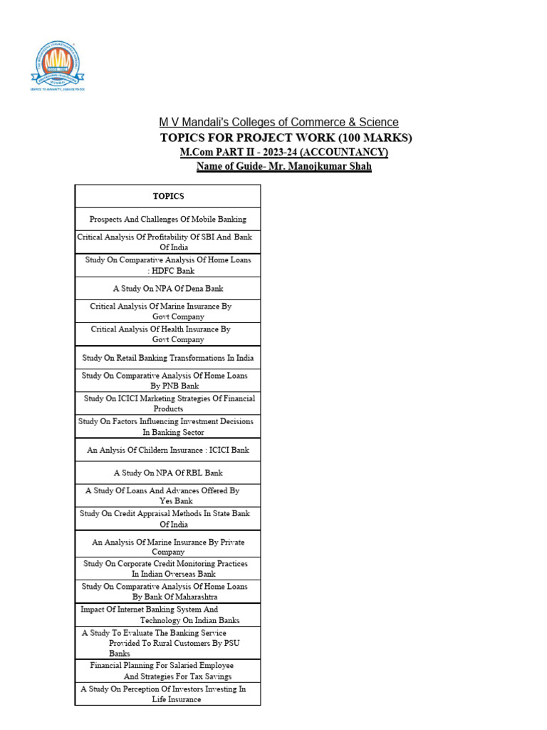 Mcom Proj Topic | PDF
