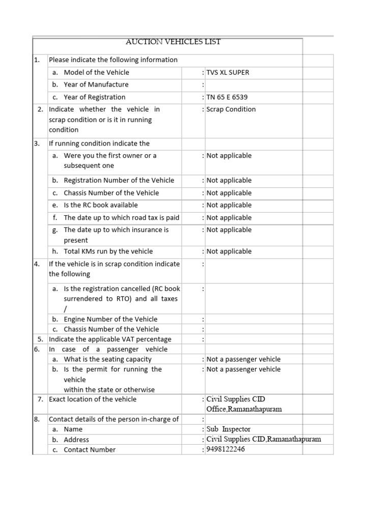 Auction List of Scrap Vehicles | PDF | Taxes | Vehicles