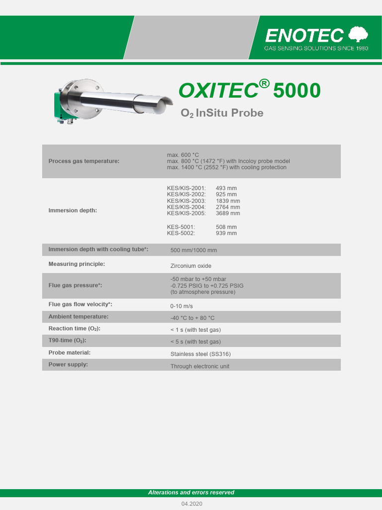 EN - Technical Datasheet - OXITEC 5000 | PDF | Pressure | Chemical ...