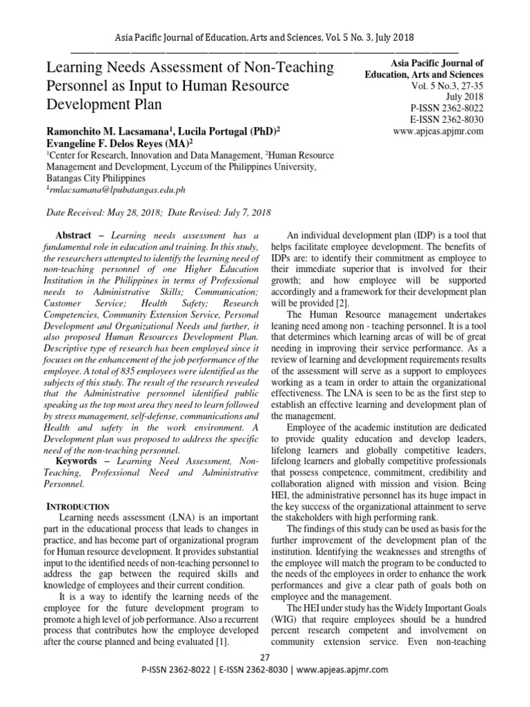Learning Needs Assessment of Non-Teaching | PDF | Employment | Occupational Safety And Health