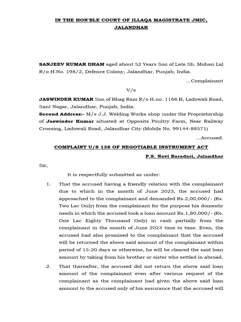 01.02.2023 All Legal Notice Sekhon Leasing Corporation Sohan Lal Harvinder Pal Singh Mukesh and ...